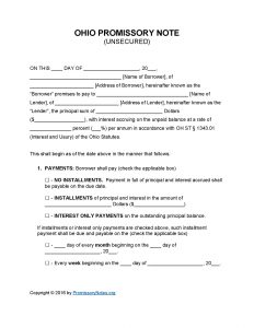 Ohio Unsecured Promissory Note Template - Promissory Notes : Promissory ...